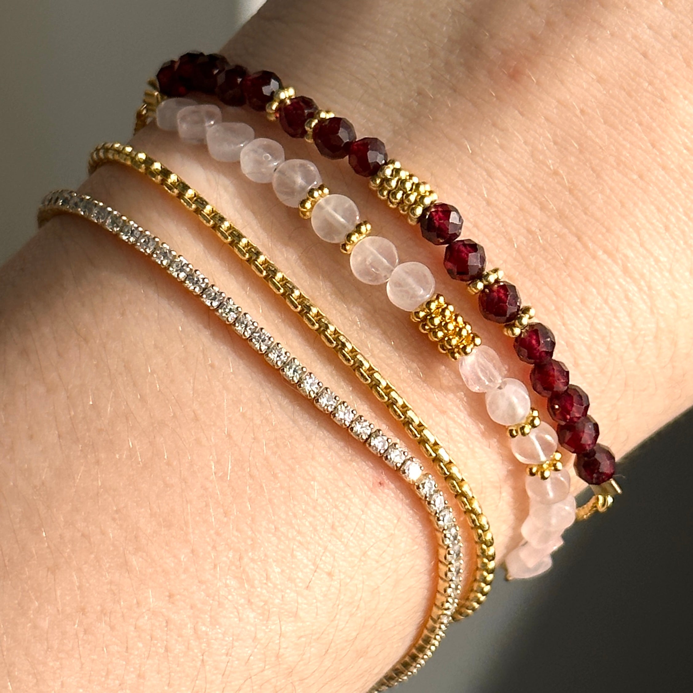 GARNET KISMET BRACELET GOLD – fyb jewelry