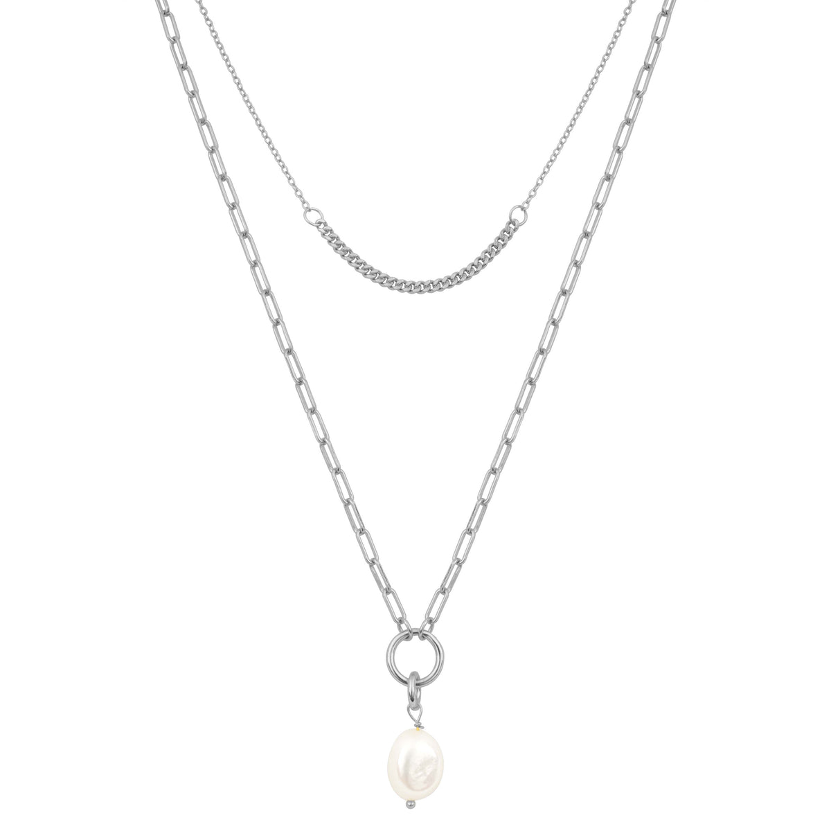 EMILY PEARL LAYER NECKLACE SILVER – fyb jewelry